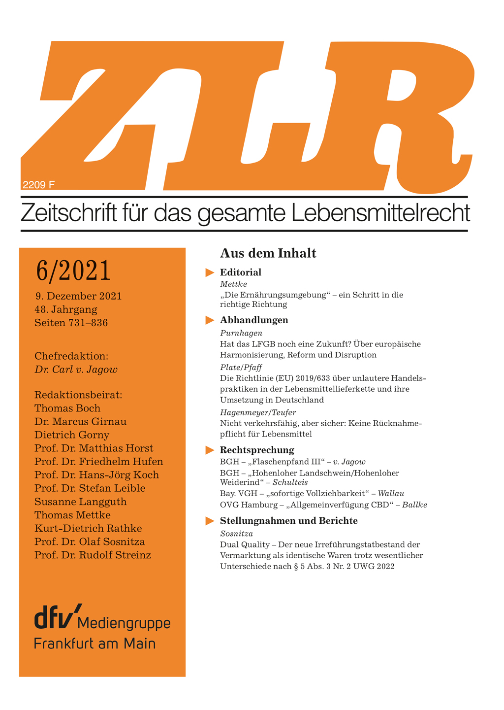 Zeitschrift für das gesamte Lebensmittelrecht (ZLR)